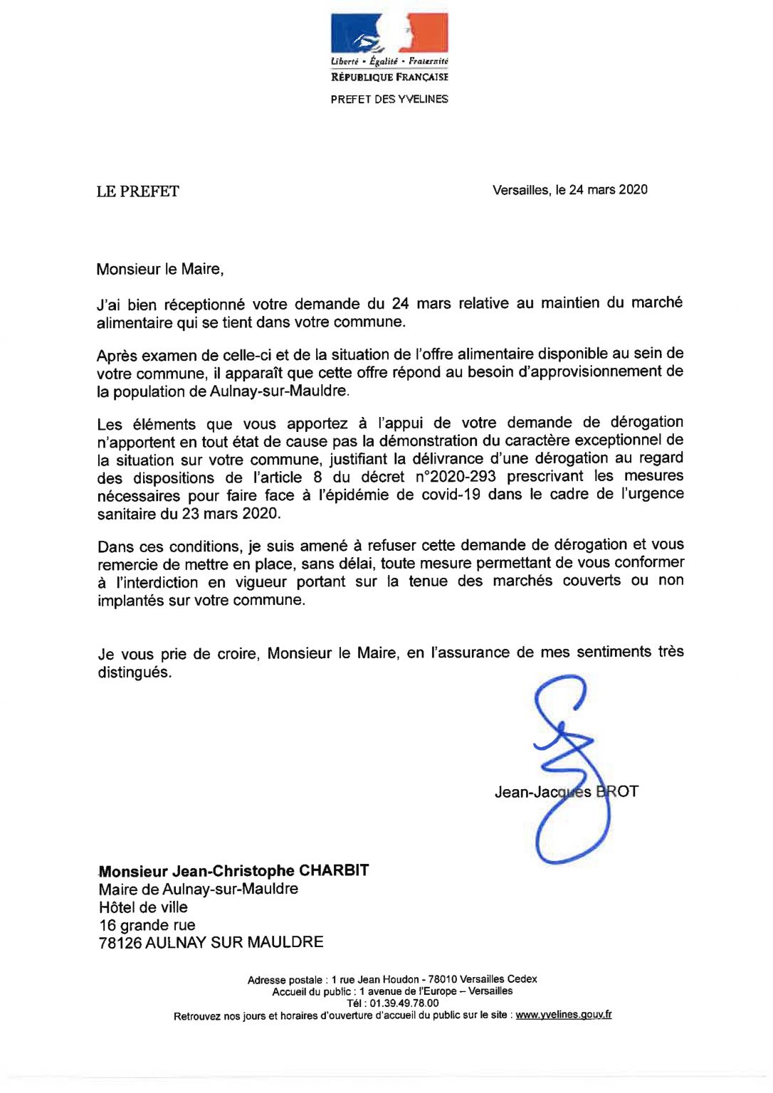 Refus de dérogation préfectorale relatif au marché. – Site officiel de ...